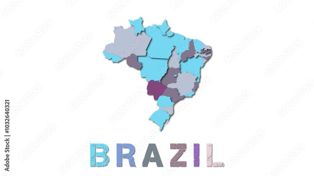 Brazil map with paper regions. Animated country map growing from ...