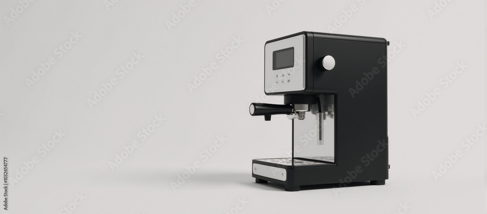 Black coffee maker machine with an icon is depicted against a white ...