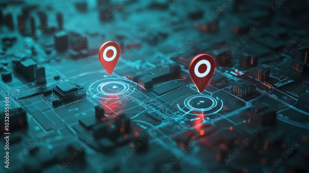 Foto de Digital map showing location with two icons representing ...