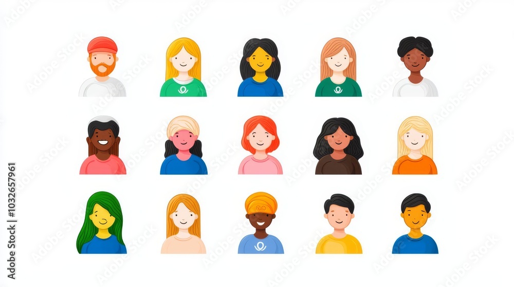 A colorful collection of diverse avatars representing various ...