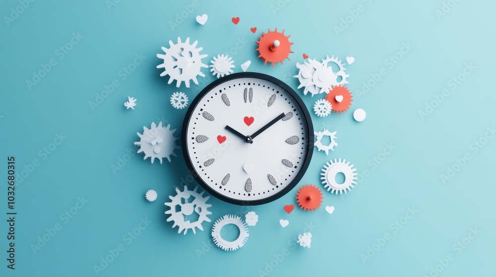 A clock with gears and cogs representing different emotions, with each ...