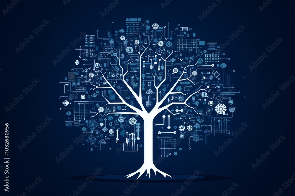 Detailed schematic representation of a tree structure for educational ...