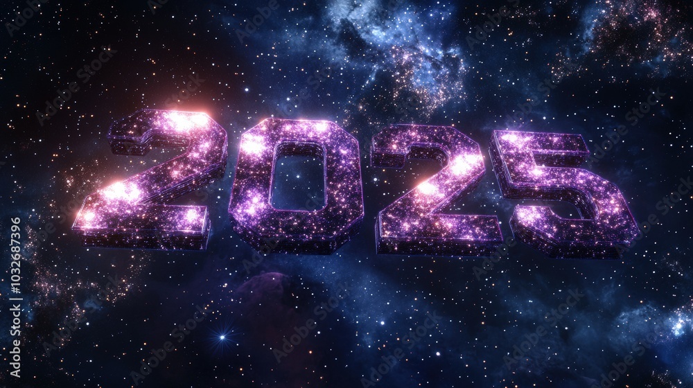 "2025 Cosmic Design with Pink and Purple Galaxies in Deep Space" Stock ...