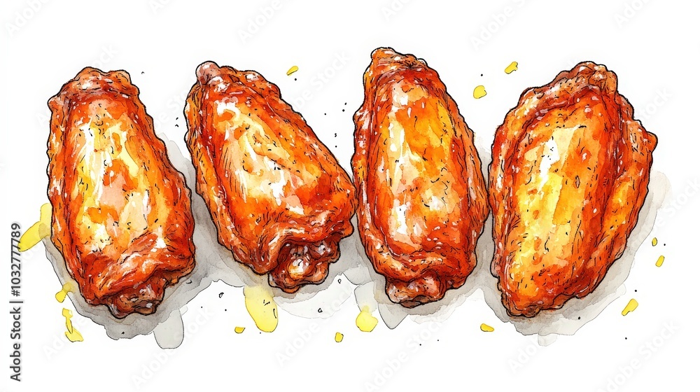 Set of 4 Simple Color Buffalo Wings Clipart on White Background for ...