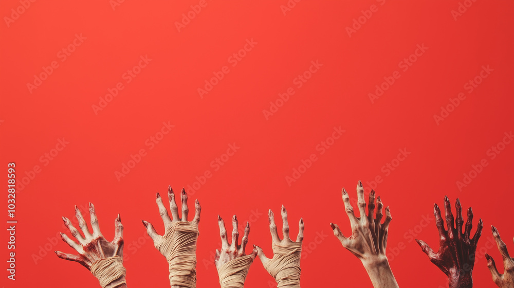 Halloween Monster Hands Rising Against Red Backdrop This Halloween ...