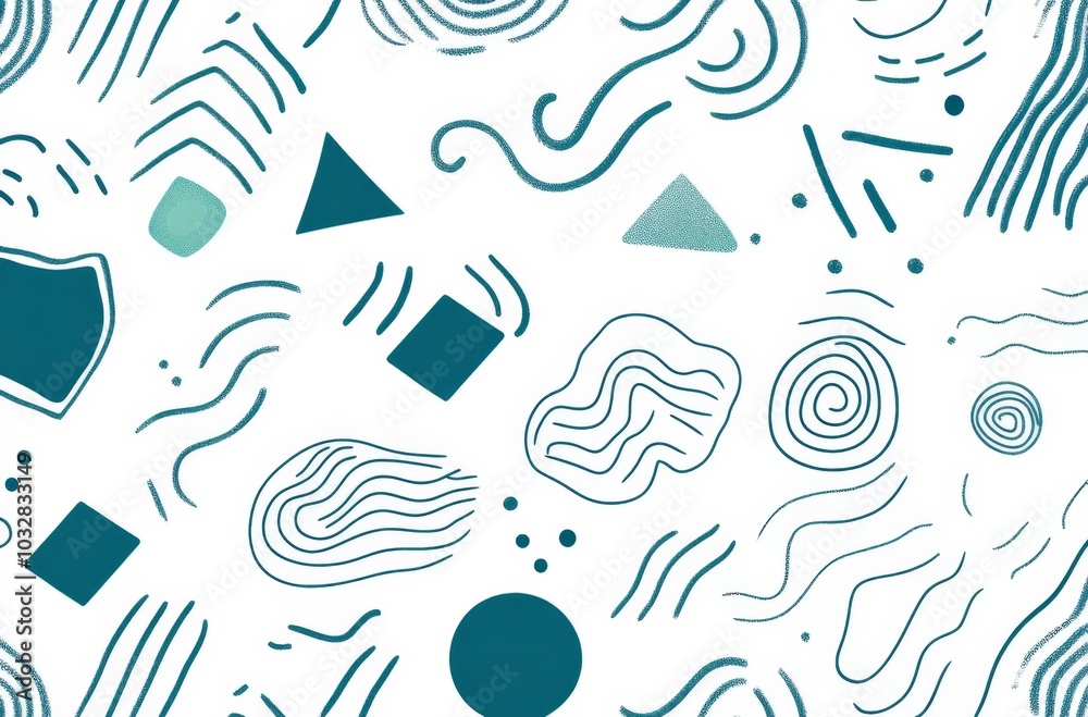 green pattern featuring simple line drawings of various shapes and ...