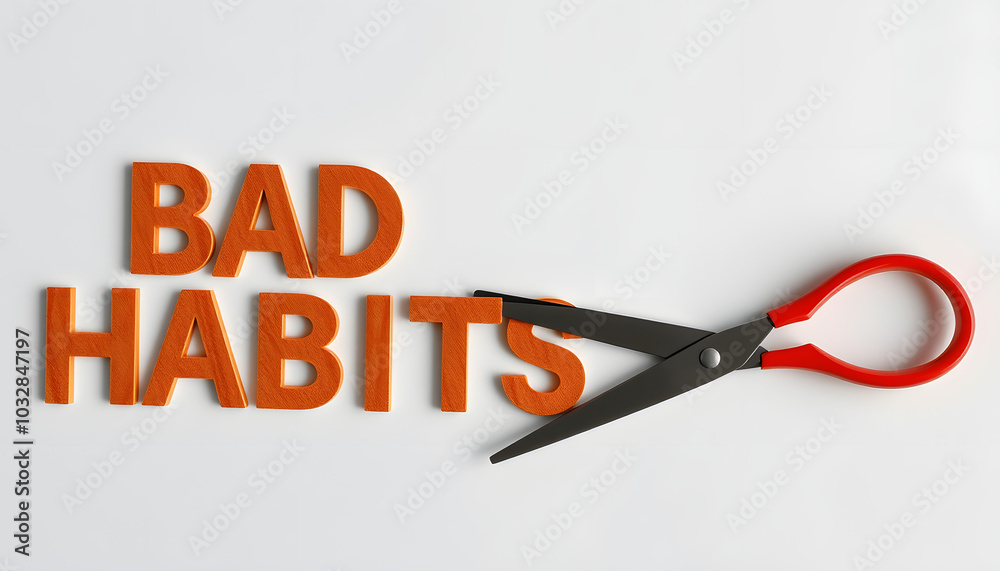 Bad habits sign cut with scissors, break a habit, stop smoking, quit ...