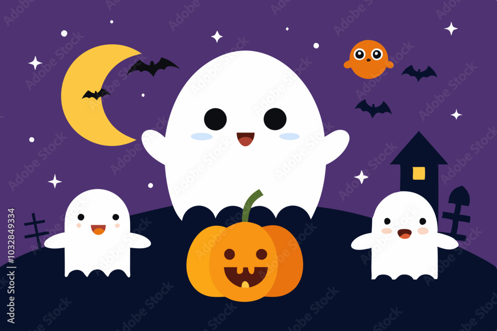 Cute funny happy ghosts, Set of cute spooky character, Happy Halloween ...