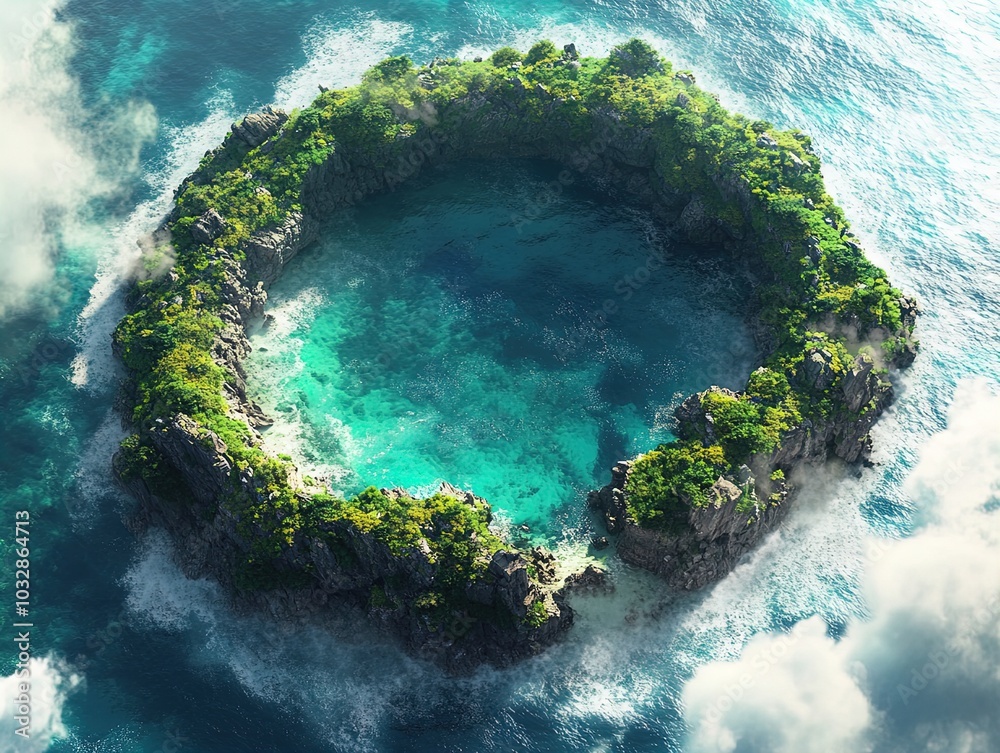 Serene Aerial View of a Circular Island: Perfect Poster for Sports ...