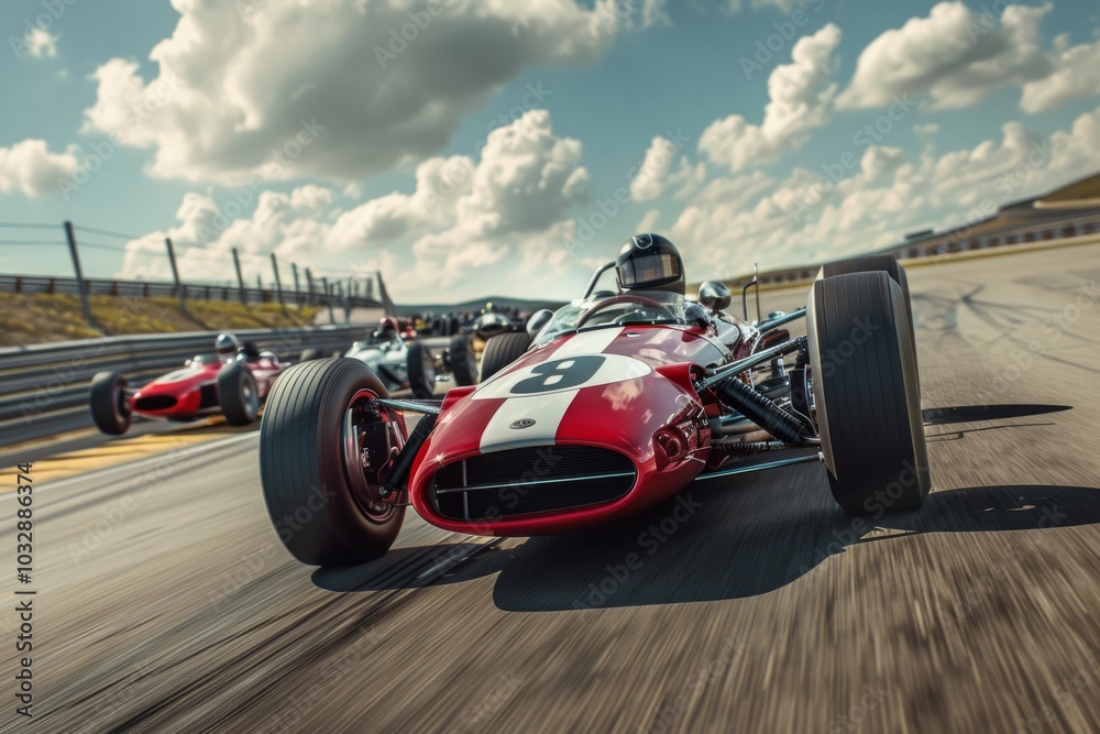 Vintage race car on track during competition. Dynamic motorsport ...