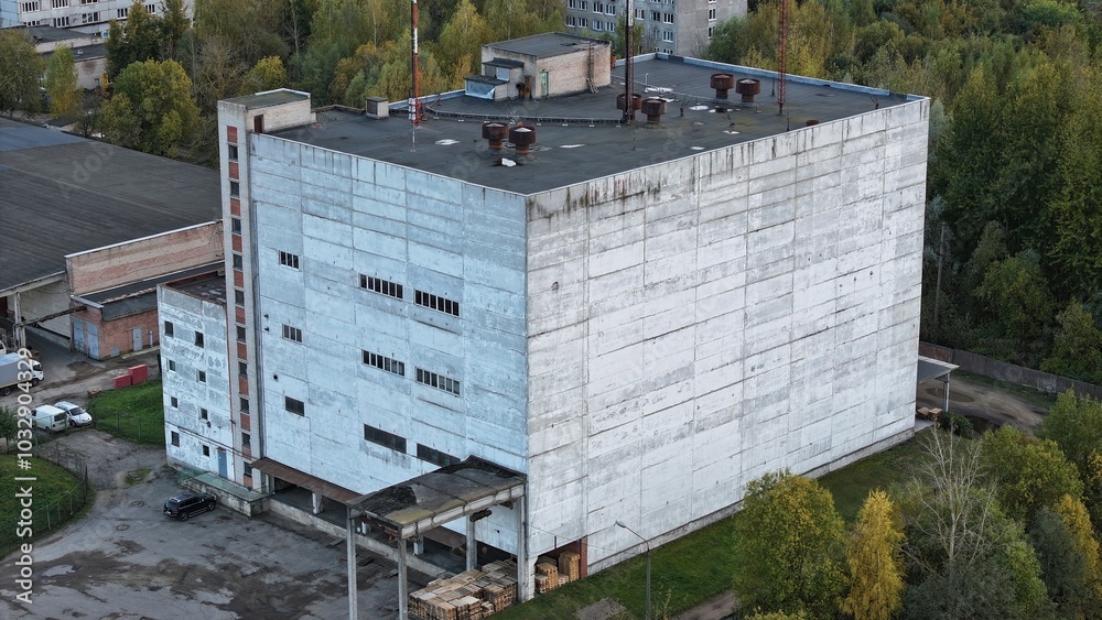 Soviet military facility, windowless gray concrete slab building. What ...