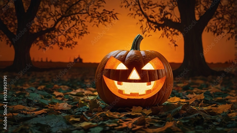 Picture a vibrant orange pumpkin, expertly carved to showcase a ...