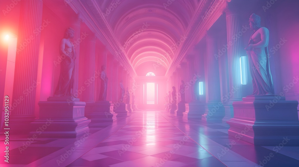 A futuristic interpretation of Apollo's circular temple, statues of the ...