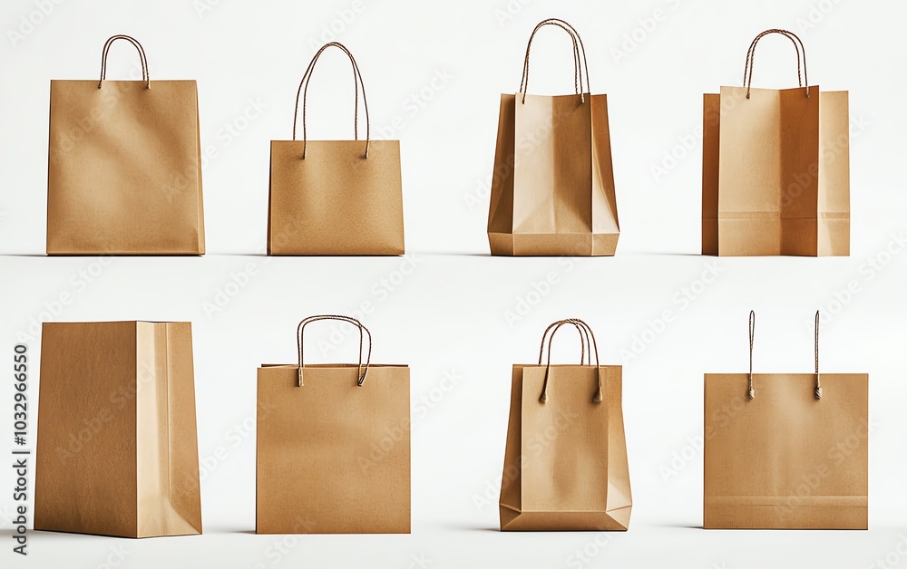 Versatile set of paper shopping bags, isolated on a white background ...