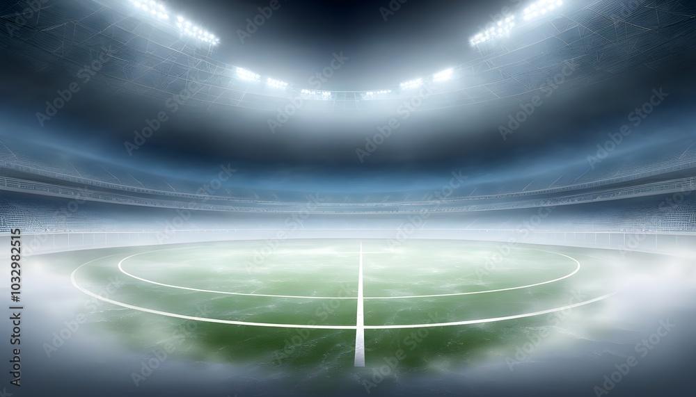 nighttime football stadium illuminated by floodlights, vibrant grass ...