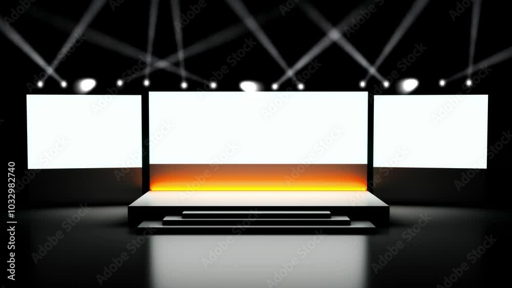 Meeting event scene, party scene design. Empty stage design for mockup ...