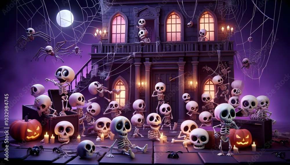 spooky yet funny haunted house filled with 3d rendered cartoon quirky ...