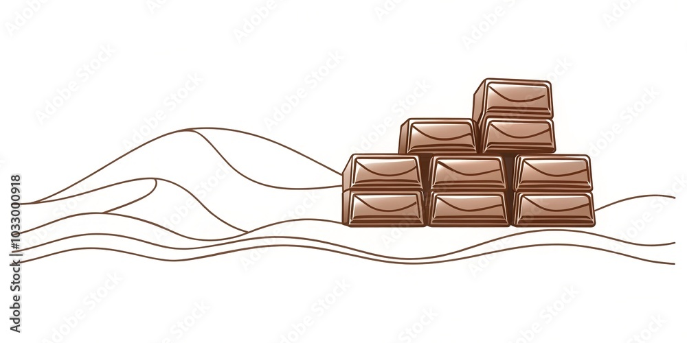 Simple Abstract Line Drawing of Dark Chocolate Silhouette on White ...