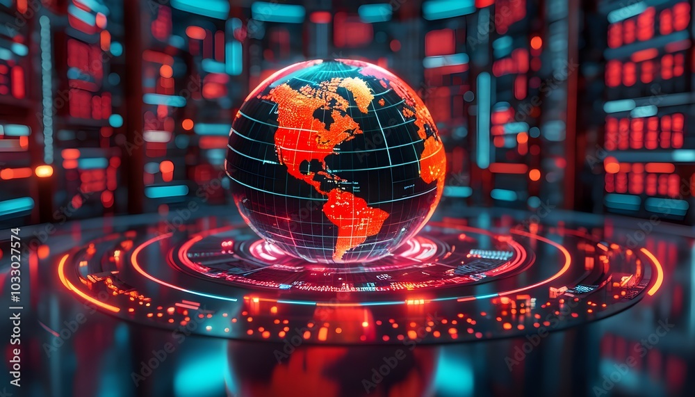 Illuminated digital globe showcasing economic zones and interest rates ...