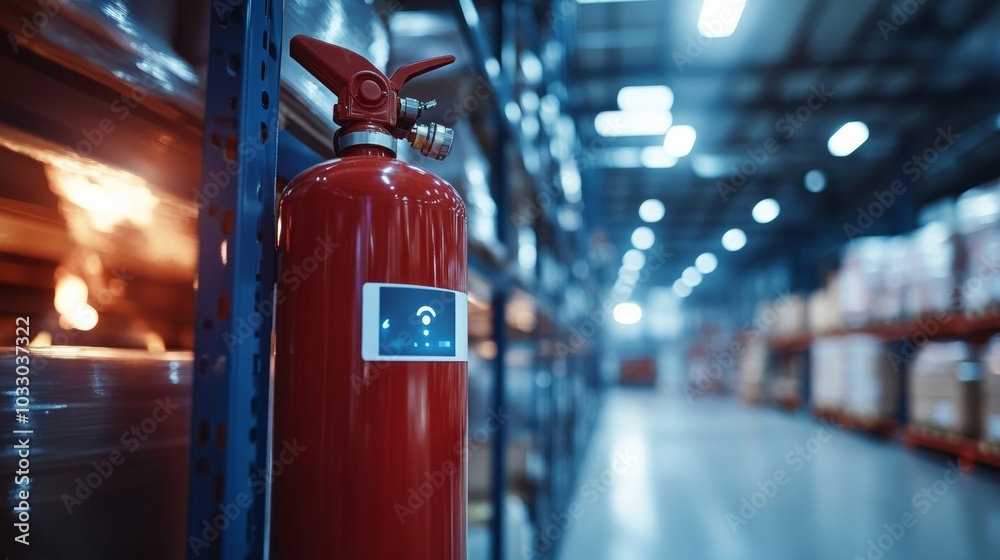 A close-up of a smart fire extinguisher, using AI to monitor heat ...
