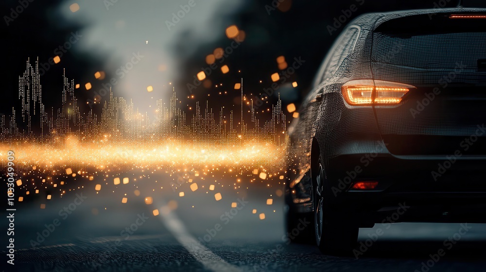 Person driving a car made of stock market graphs, representing ...