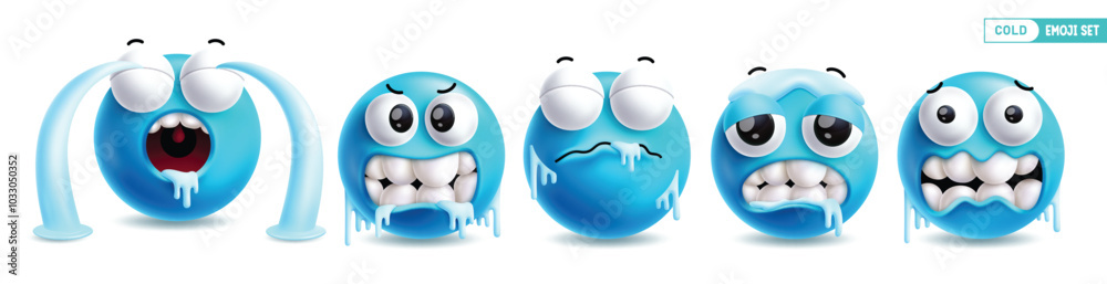 Emoji cold emoticon character vector set. Emojis frozen emoticon ...
