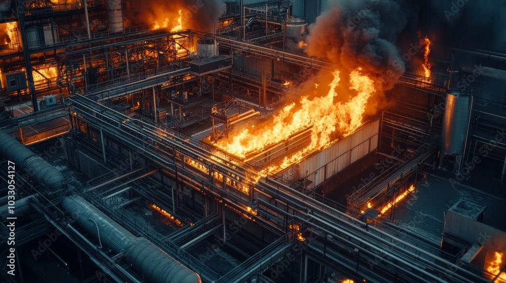 A factory equipped with an intelligent fire suppression system, using ...