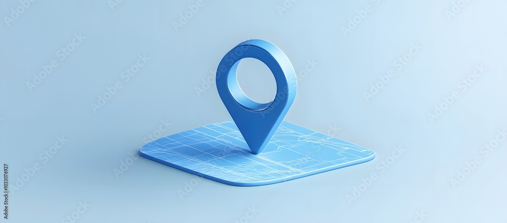 3D icon of a map with a blue location pin on a light background, in a ...