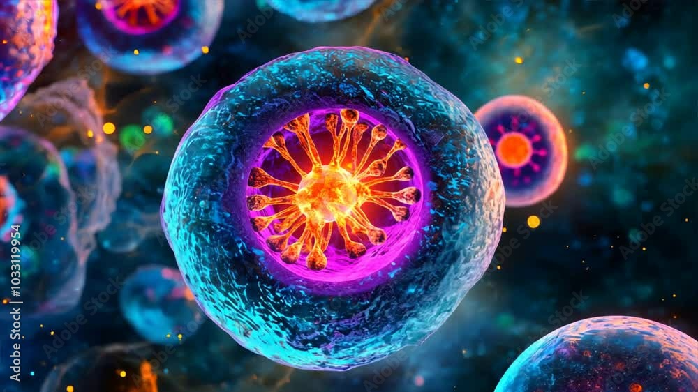 A vibrant illustration of the cell division process in a eukaryotic ...