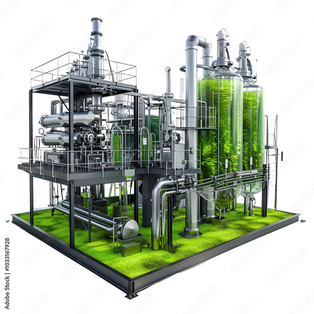 3D model of an algae biofuel production setup, ultra-sharp and clear ...