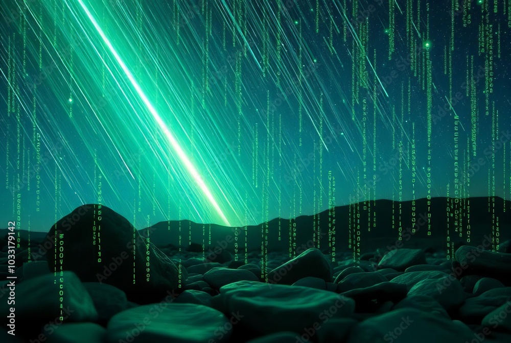 Overlay matrix-like green digital codes over the night sky a Stock ...