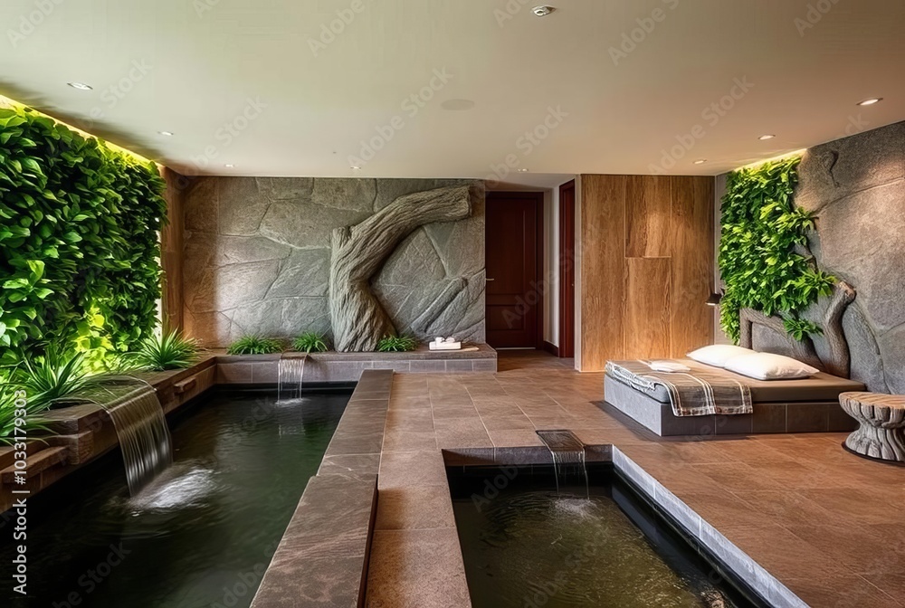 Biophilic Design Thermal Suite A nature-inspired spa area wi Stock ...