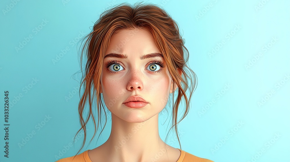 Face of a 30-year-old woman displaying apathy with a blank stare and ...