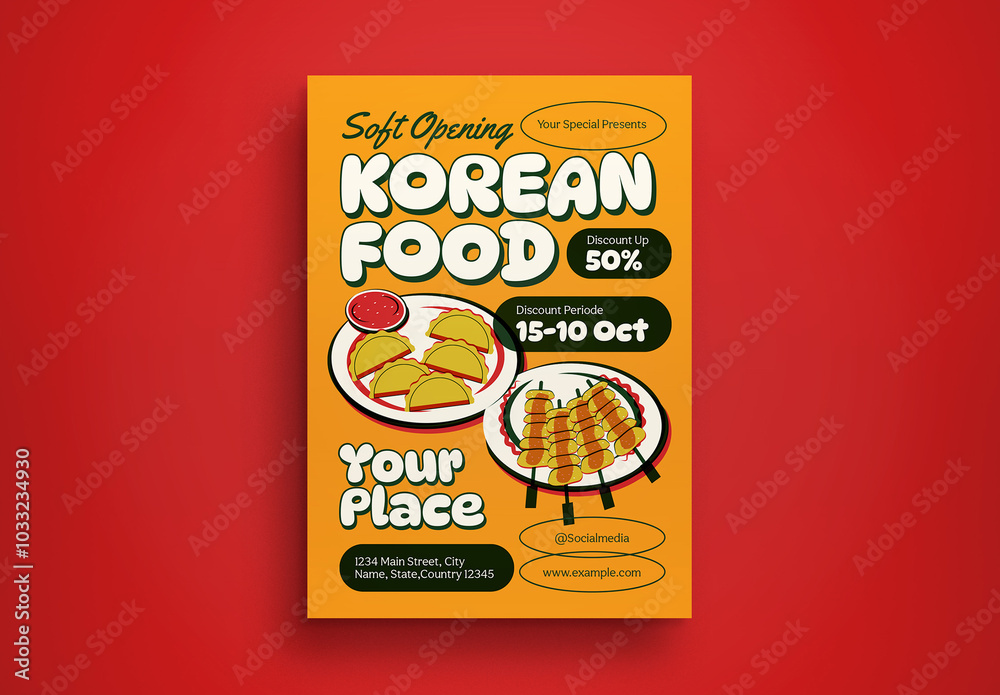 Yellow Green Modern Soft Opening Korean Food Flyer Layout Stock ...