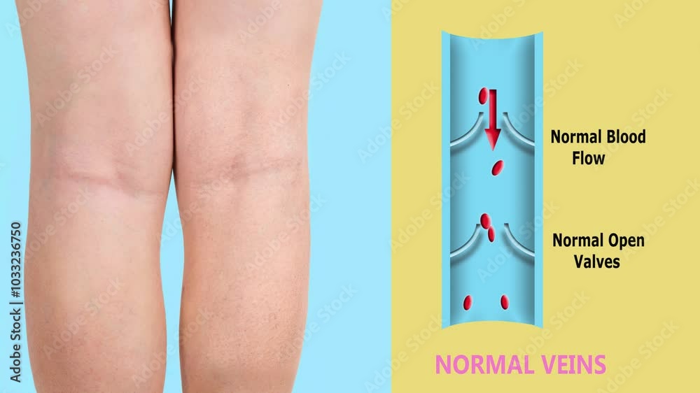 Varicose veins on a female senior legs. The structure of normal and ...