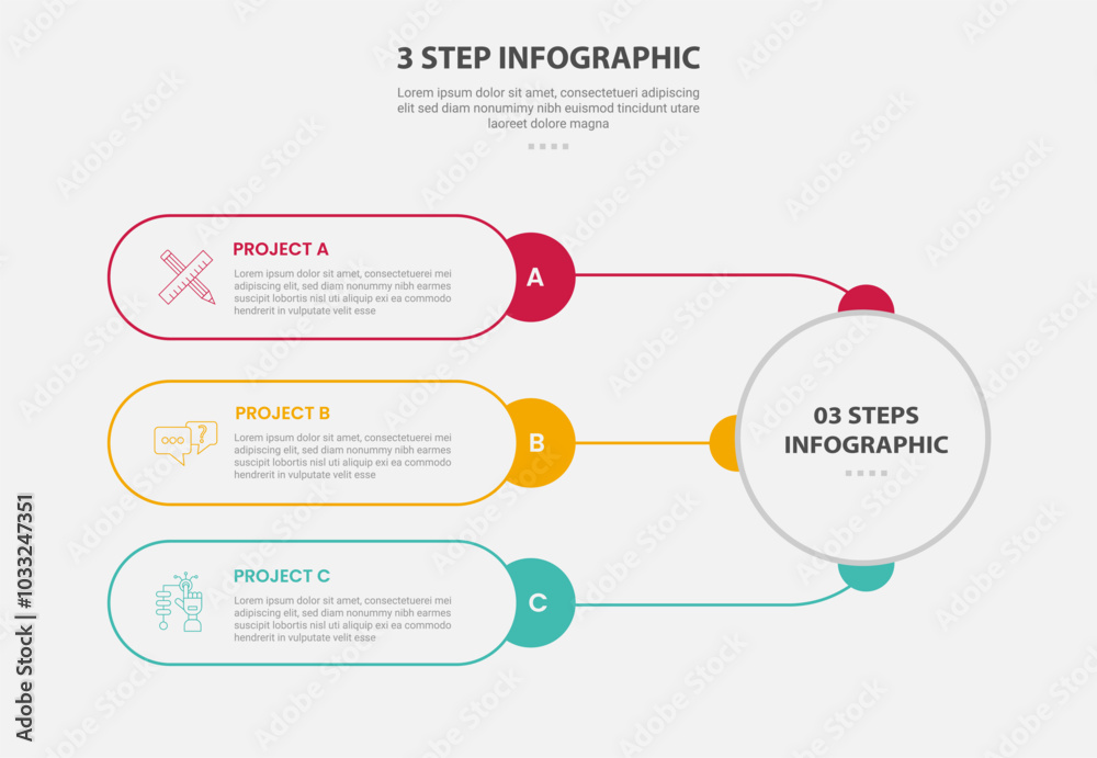 3 points template infographic outline style with 3 point step template ...