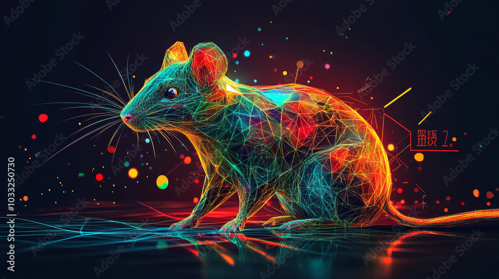 A colorful, futuristic rat with traditional Chinese design represents ...