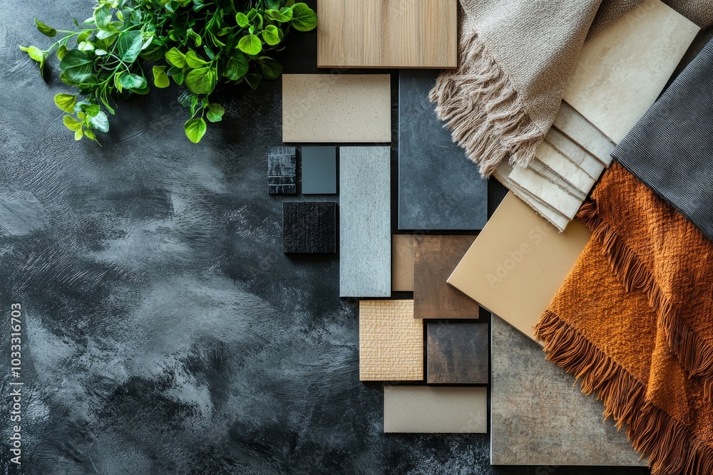 Elegant flat lay composition in grey and black color palette with ...