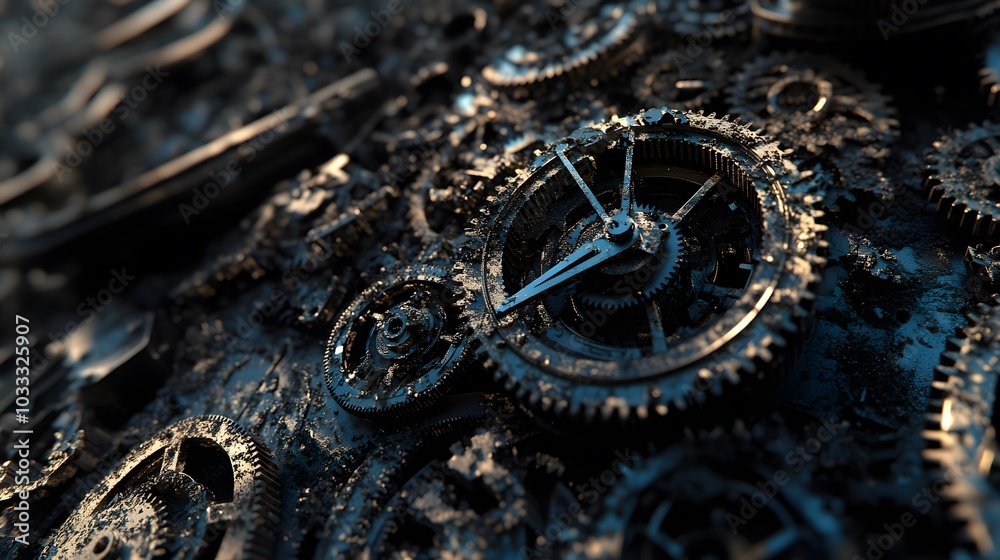Intricate dismantled mechanical watch with detailed gears and springs ...