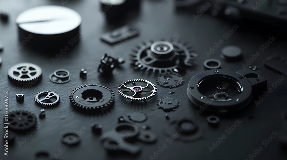 Intricate dismantled mechanical watch with detailed gears and springs ...