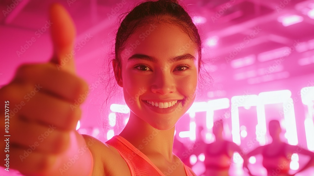 Energetic Dance Instructor Celebrating with Thumbs Up in Vibrant Studio ...