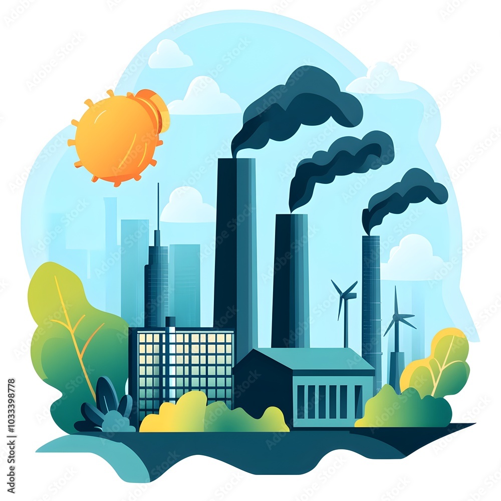 AI-powered environmental impact reduction strategy flat design side ...