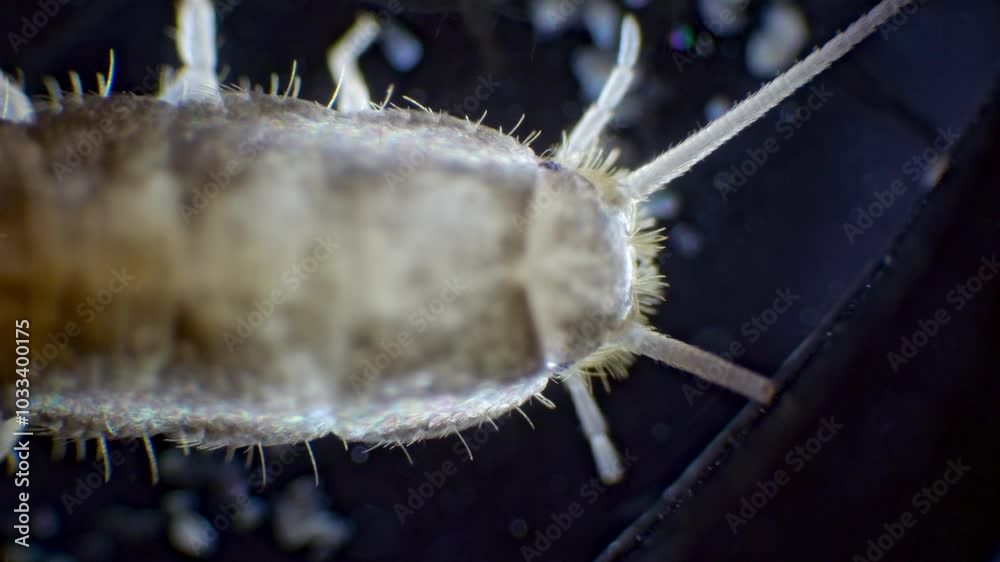 A silverfish insect captured under a microscope in slow motion, showing ...