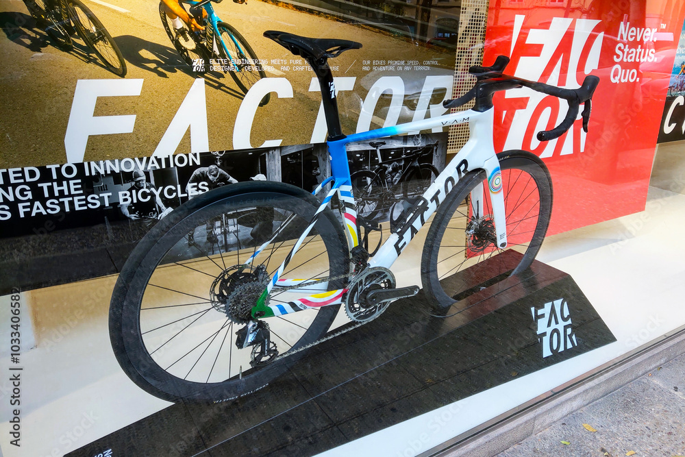 Girona, Spain, October 3, 2024: Modern Racing Bicycle in Storefront ...