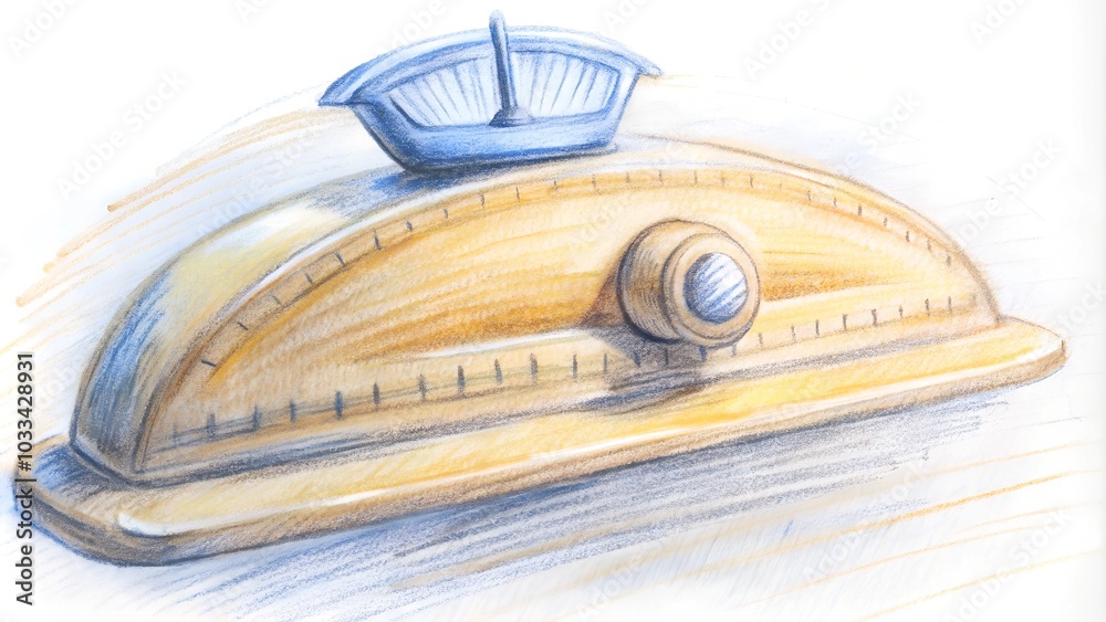 Colored pencil drawing of a yellow taxi meter with detailed gauge ...