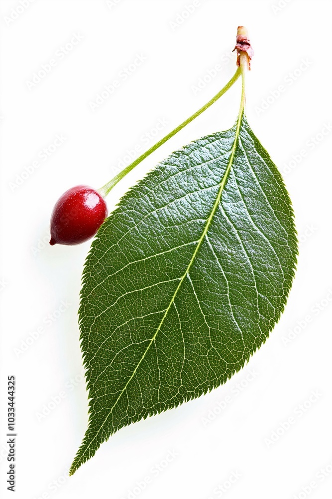 Cherry leaf isolated. Cherri leaf on white background. Sour cherry leaf ...