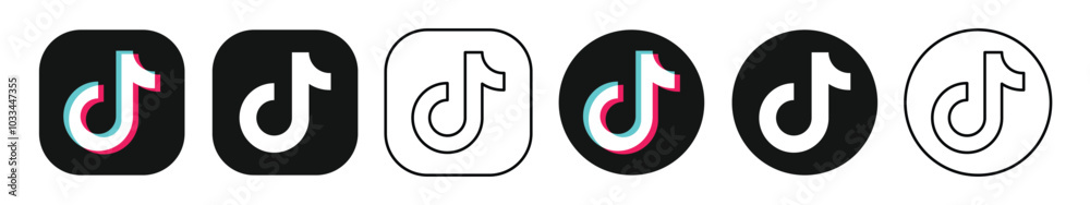Tik Tok logo set in six different versions in a flat design Stock ...