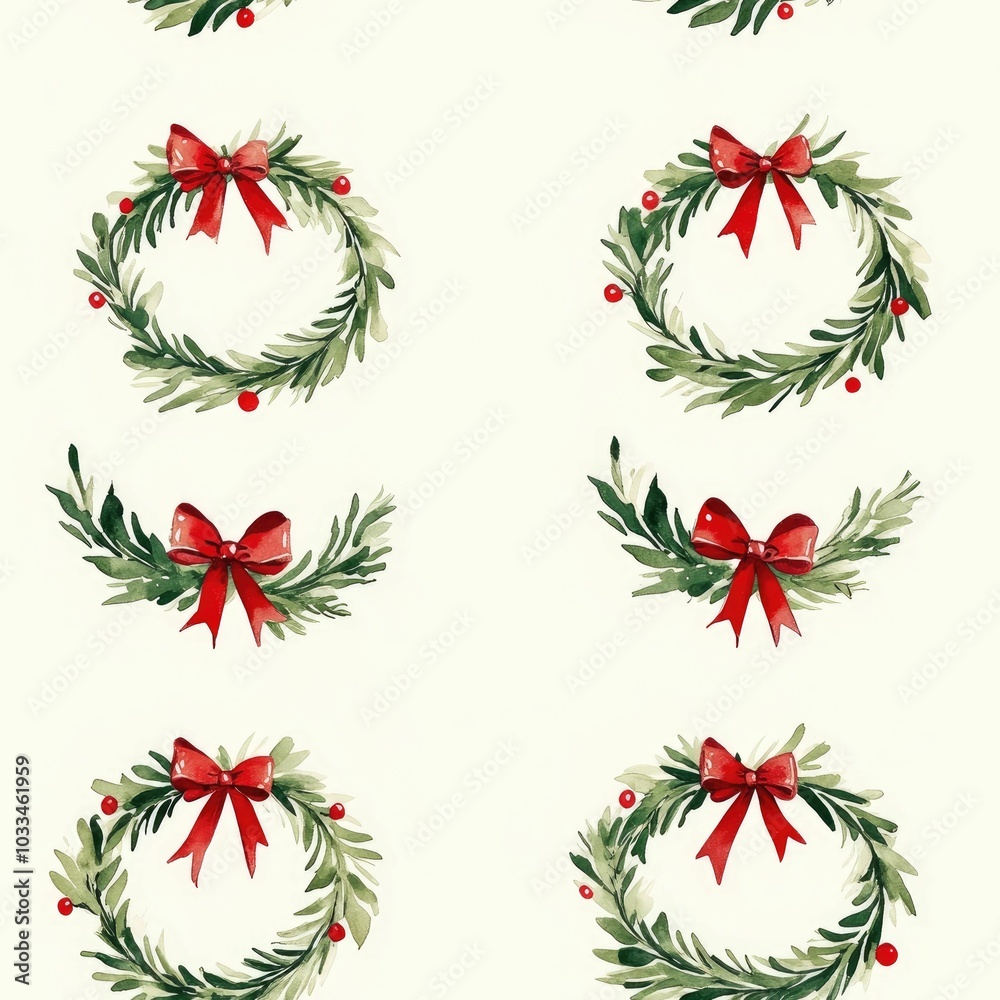 Elegant of simple watercolor Christmas wreaths with red bows golden ...