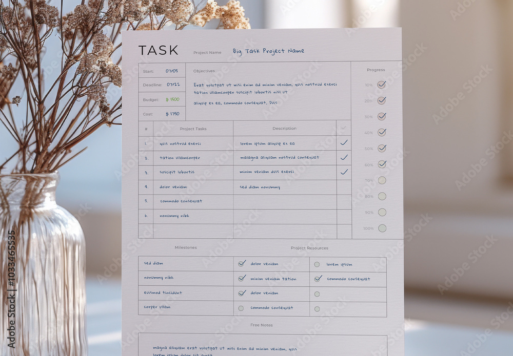 Task Manager Layout With Vertical Progress Bar Stock Template | Adobe Stock