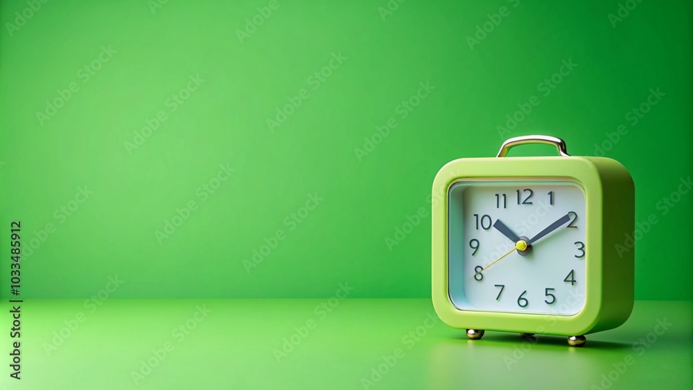 Cute white clock on green background for your presentation or walpaper ...